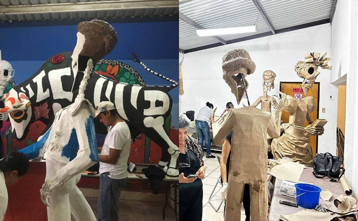 Con el arte de la cartonería, dan vida a las catrinas monumentales de SLP